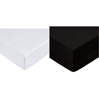 Amazon Basics Drap-Housse en Microfibre Noir 90 x 190 x 30 cm & Drap-Housse en Microfibre Blanc Neige 90 x 190 x 30 cm
