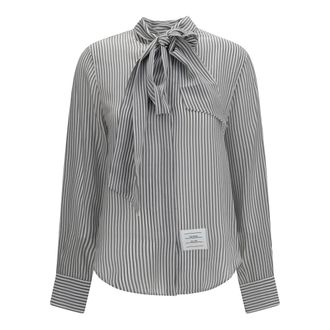 Thom Browne Seidenhemd mit Streifen und abnehmbarem Kragen - - Blouses & Shirts - Damen - Grau - L
