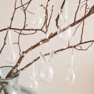 Lights4fun 6er Set Ostereier mit Hasenohren aus Glas Transparent Osterdeko