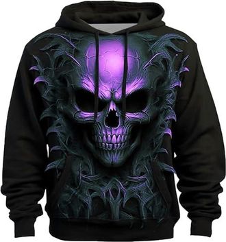 Generic Pull &agrave; capuche pour homme imprim&eacute; squelette d&eacute;contract&eacute; streetwear sweat-shirt doux confortable &agrave; manches longues en polaire chaude design gothique &eacute;l