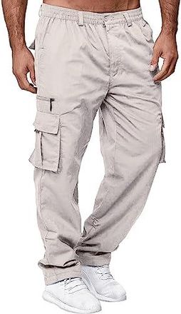 Generic Pantalon de jogging cargo pour homme avec taille &eacute;lastique, jambe droite, ourlet ouvert, coupe ample, pantalon de combat tactique Ripstop, pantalon de