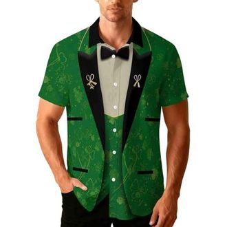 Generic Chemise &agrave; manches courtes pour homme - Imprim&eacute; tr&egrave;fle vert amusant - Chemise de c&eacute;l&eacute;bration l&eacute;g&egrave;re et respirante - Haut d&eacute;t&eacute; boutonn&eacute; - Coupe d&eacute;contra