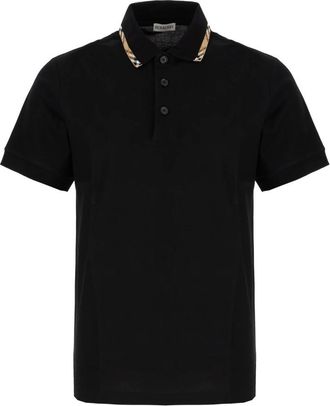 Burberry Homme, Tops, Noir, Taille: M Polo en coton avec finitions &agrave; carreaux