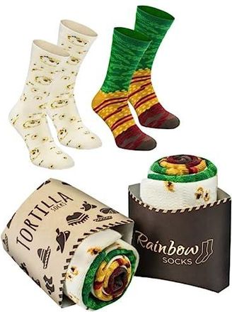 Rainbow Socks Femme Homme Chaussettes Fantaisie Tortilla Wrap - 2 paires - Taille UE 36-40