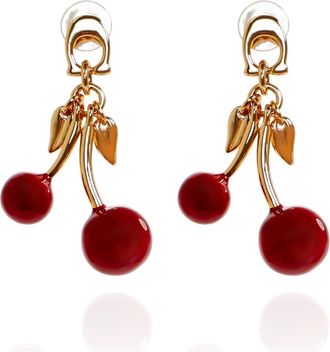 Coach Femme, Accessoires, Rouge, Taille: ONE Size Cherry Motif Earrings