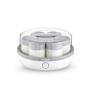 Severin Joghurtbereiter, Joghurtmaschine mit Zeitanzeige zum Herstellen von selbstgemachtem und veganem Joghurt, enth&auml;lt 7 Joghurtgl&auml;ser mit Deckel aus Glas, 