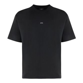 A.P.C. Boxy Micro Logo Baumwoll-T-Shirt mit Rundhalsausschnitt - - Tops - Herren - Schwarzk - S