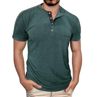 Generic T-shirt pour homme avec col rond, manches courtes et manches mi-longues, t-shirt tendance avec contrastes de couleur, vert, 3XL