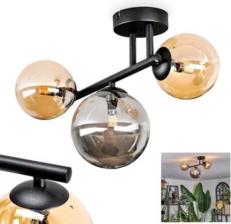 HOFSTEIN Deckenleuchte Chehalis, 3-flammige Deckenlampe aus Metall/Glas in Schwarz/Rauch/Bernstein, Leuchte im Retro/Vintage-Design (Schirme &Oslash; 12;15 cm), G9, E