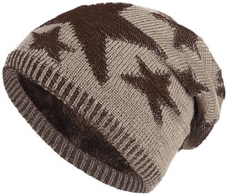 Balinco warm gef&uuml;tterte Beanie mit Teddy-Fleece F&uuml;tterung und Sternen Muster Winterm&uuml;tze Einheitsgr&ouml;&szlig;e f&uuml;r Damen & Herren M&uuml;tze (1A) (Beige)
