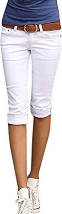 ORANDESIGNE Jeans Femme Rétro Taille Haute Skinny 3/4 Pantalons Capri Dentelle Slim Pantalon Jeans Leggings Collant Crayon Casual Pants 1 Blanc XL