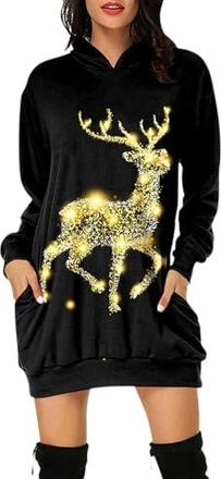 Generic Robe Femme Hiver Noël Robe Noël Femme Fille Imprimé Chic Robe Mère Noël Femme Trapèze Robe Pull Femme Chaud Midi Costume Mere Noel Mi-Longue