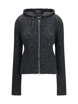Our Legacy Womens Zip-Up Hoodie Alpaca Blend Charcoal Melange (vicugna Pacos) Knitwear Sweater