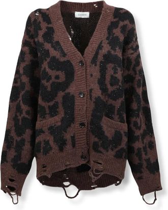 Laneus Femme, Pulls, Multicolore, Taille: 36 FR Cardigan Scollo a V Leopard Jacquard