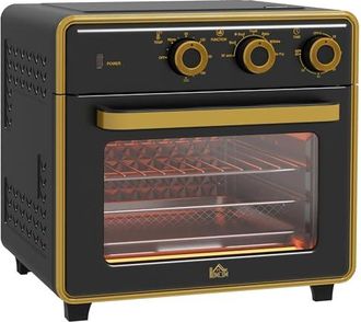 HOMCOM Mini-four 20L, four &agrave; pizza 5 en 1 y compris jeu de plaques de cuisson, panier &agrave; friture, plateau ramasse-miettes, minuterie 1 heure, 90-230&deg;, 1400 W 