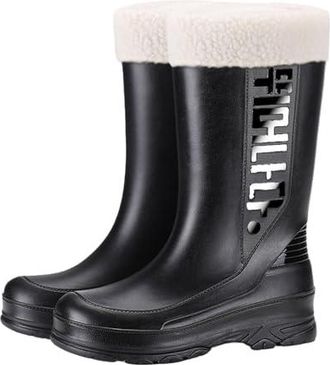 Generic ofeirhz Wellies Bottes de pluie pour femme, larges mollets en caoutchouc, bottes dhiver chaudes et antidérapantes, bottes de randonnée et de marche, e