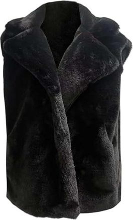 Generic Vestes pour femmes, faux col ouvert sur le devant, veste &eacute;l&eacute;gante courte sans manches, manteau d&eacute;contract&eacute;, chaud, doubl&eacute; en polaire, haut tendance, 2