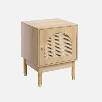 Sweeek Table de Chevet bohème Bois et cannage Naturel 1 Porte 45 x 40 x 60 cm - Judith