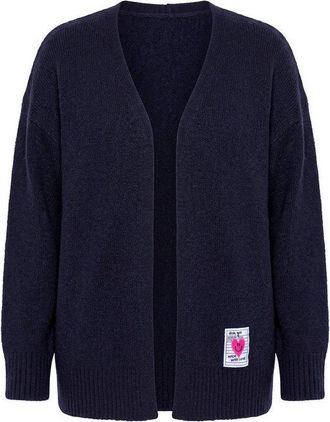 Miamoda Strickjacke Strickjacke Loose Fit offene Form Herz-Patch
