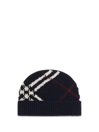 Burberry 8132885 Check Cashmere-Blend Beanie - Blue