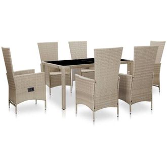 vidaXL 7-tlg. Garten-Essgruppe mit Auflagen Poly Rattan Beige vidaXL