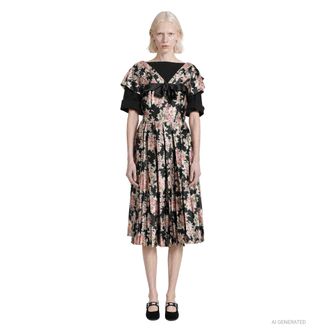 Simone Rocha Pleated Patchwork Wired Sleeve Flare Dress