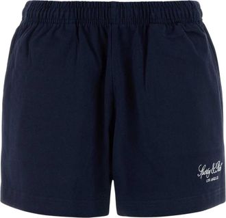 Sporty & Rich Femme, Sport, Bleu, Taille: 36 FR Shorts &agrave; Cordon de Serrage Brod&eacute;s du Logo
