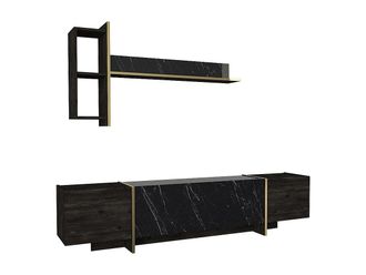 Vente-Unique TV-Set mit 3 T¸Ren - Marmor-Optik Schwarz & Goldfarben - CADEBA
