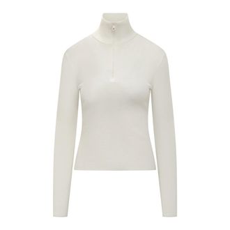 Courr&egrave;ges Femme, Pulls, Blanc, Taille: 42 FR Pull &agrave; Col Montant Zipp&eacute;