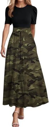 Generic 2025 Femme Printemps/&Eacute;t&eacute; Imprim&eacute;e Taille Haute &Eacute;l&eacute;gante Robe, vert militaire, S