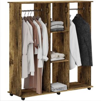 HOMCOM Homcom - Armoire penderie mobile 6 roulettes - 2 barres de penderie - 2 tablettes - bois panneaux de particule - 120 x 40 x 128 cm - marron