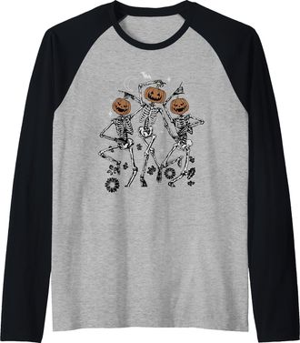 Trendy Apparel Halloween Dancing Skeletons Jack O Lantern Raglan
