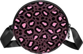 Generic Circle Sac &agrave; bandouli&egrave;re pour femme, imprim&eacute; l&eacute;opard, petit sac &agrave; dos &agrave; bandouli&egrave;re avec fermeture &eacute;clair, bretelles r&eacute;glables, sac &agrave; main rond d&eacute;cont
