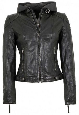 Mauritius Lederjacke Cacey LEGV Gipsy - Damen Lederjacke Bikerjacke Lammnappa Kapuze schwarz