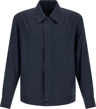 Brioni Homme, Vestes, Bleu, Taille: 2XL Blouson en Lin et Laine