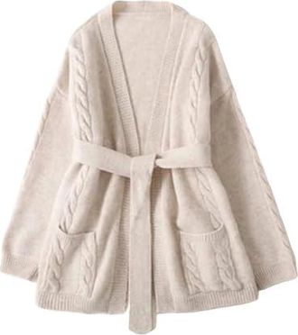 Generic Cardigan dhiver 100 % laine pour femme - Couleur unie - Doux - Manches longues, beige, Taille Unique