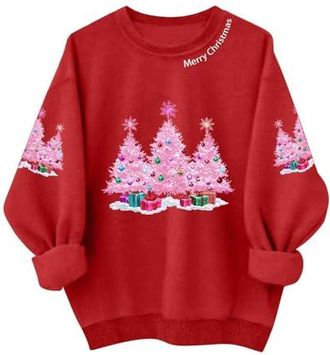 Generico Sweat-shirt pour femme de No&euml;l chaud d&eacute;contract&eacute; dhiver sweat de No&euml;l col rond confortable taille forte pull de No&euml;l rouge renne pull de No&euml;l P&egrave;re No&euml;