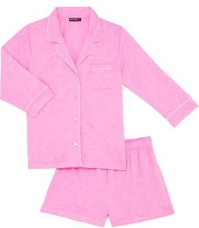 Arthur Pyjama Court Boutonné Fluo - Pyjama Court pour Femme - Ensemble de Pyjama en Coton - Vêtement de Nuit Confortable et Doux - Rose - XL