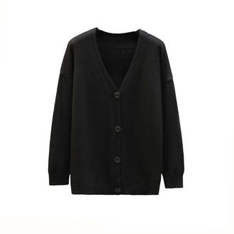 Generic Cardigan cor&eacute;en &agrave; col en V &agrave; manches longues pour femme &eacute;l&eacute;gant &agrave; simple boutonnage, noir, Taille Unique