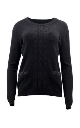 Passioni Strickpullover mit zwei Vordertaschen und Strassdetails