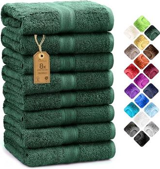 NatureMark 8 Handtücher Set - 100% Baumwolle - Saugfähige und langlebige Handtücher, Größe 50×100 cm, Dunkelgrün