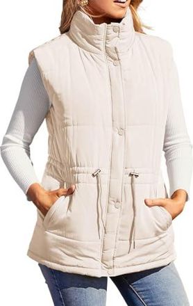 ORANDESIGNE Gilet Duvet Femme Ultra Chaud Veste Sans Manche Col Roulé Grande Taille Hiver Doudoune Matelassé Légère Veste Manteau Casual Blouson Zippée A Beige XX