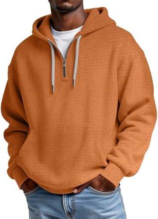 Generic Pull &agrave; capuche d&eacute;contract&eacute; &agrave; manches longues avec fermeture &eacute;clair pour homme, Orange, 5XL