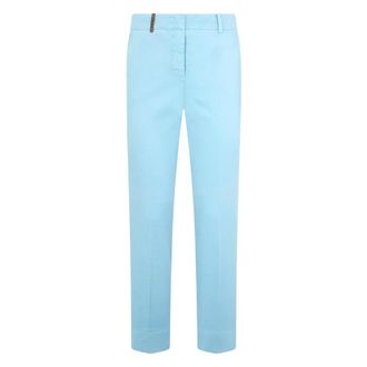 PESERICO Femme, Pantalons, Bleu, Taille: 50 FR Pantalon en twill de coton &agrave; finition p&ecirc;che