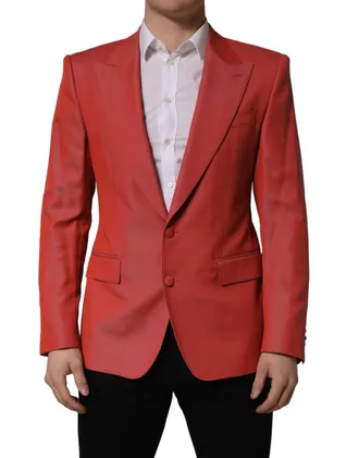 Dolce & Gabbana Red Wool Single Breasted Men Blazer Jacket Virgin Polyester Clothing
