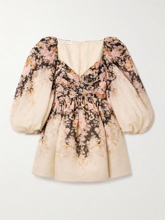 Zimmermann Mini-robe En Organza De Lin Et De Soie M&eacute;lang&eacute;s &Agrave; Imprim&eacute; Fleuri Et &Agrave; Plis Illustration - Multicolore