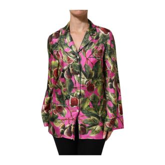 Dolce & Gabbana Femme, Blouses et Chemises, Multicolore, Taille: 34 FR Haut chemisier en soie imprim&eacute;e figue