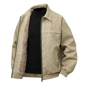 Generic NYSBH Veste r&eacute;tro en cuir &agrave; revers chaud pour homme Veste dhiver en velours et velours, beige, 3XL