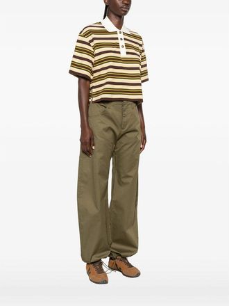 Moncler Striped Polo-Collar Cotton Sweater - Brown