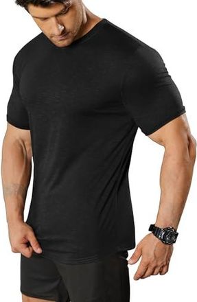 Coofandy T-Shirt Homme d&Eacute;t&eacute; T-Shirt &agrave; Manches Courtes de Sport Fonctionnel Gym Shirt Col Rond Entra&icirc;nement Noir M
